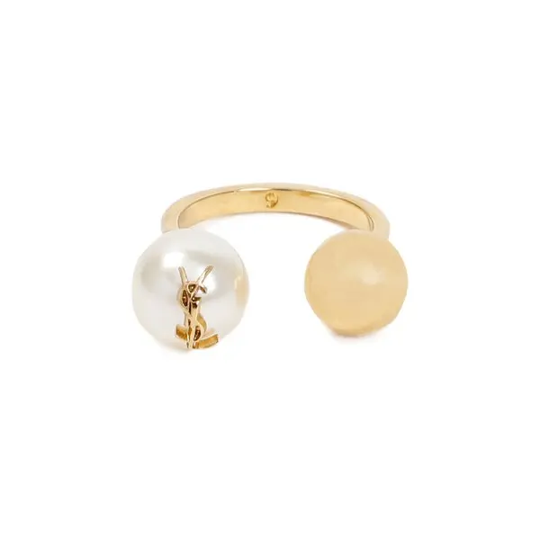 Saint Laurent Logo Pearl Ring - Silver