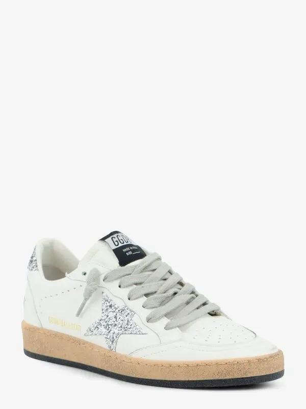 GOLDEN GOOSE Ballstar Leather Sneakers With Glitter Logo - Multicolor