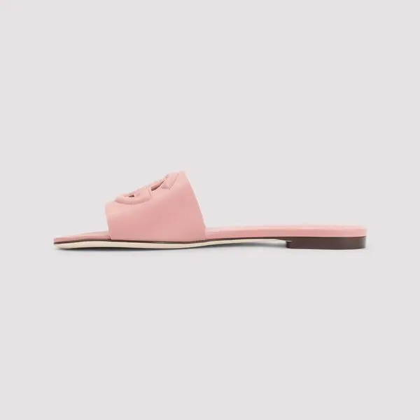 Dolce & Gabbana Pink Leather Flat Slides Sandals With Dg Emblem - Multicolor