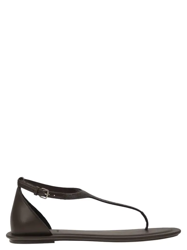 Brunello Cucinelli Nappa Leather Sandals With Precious Strap