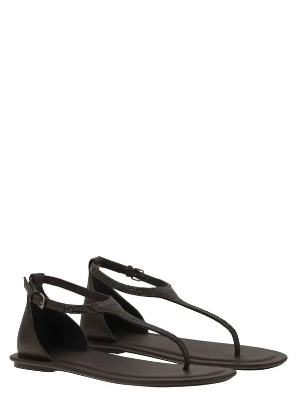 Brunello Cucinelli Nappa Leather Sandals With Precious Strap