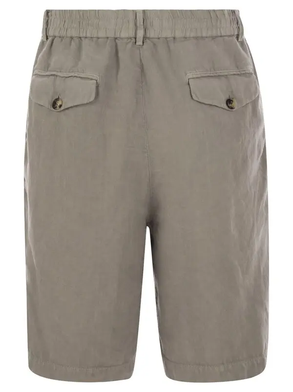 Brunello Cucinelli Bermuda Shorts In Light Délavé Linen Canvas - Yellow