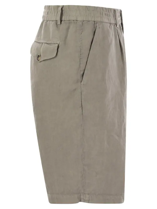 Brunello Cucinelli Bermuda Shorts In Light Délavé Linen Canvas - Yellow