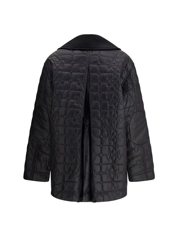 GANNI Quilted Glossy Finish Down Jacket With Corduroy Collar - Gray