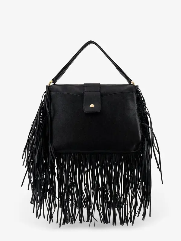 Burberry Rider Leather Shoulder Bag With Fringed Edges - Black