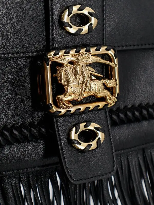 Burberry Rider Leather Shoulder Bag With Fringed Edges - Black