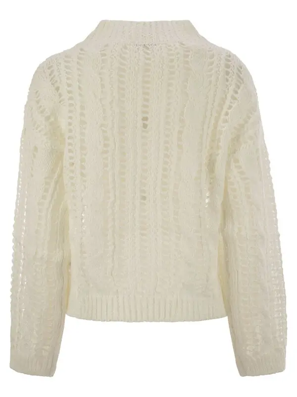 Brunello Cucinelli Cable & Mesh Jute And Cotton Blend V-neck Pullover