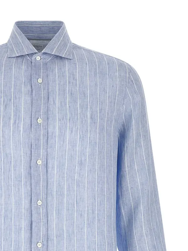Brunello Cucinelli Striped Linen Shirt - Blue