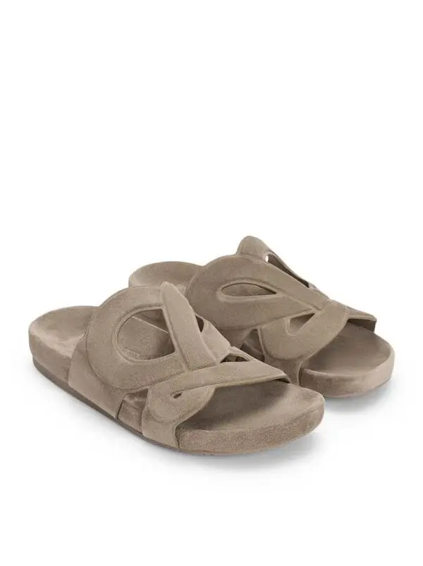 Loewe X Paula's Ibiza Slide Ease Monogram Suede Sandals - Cream
