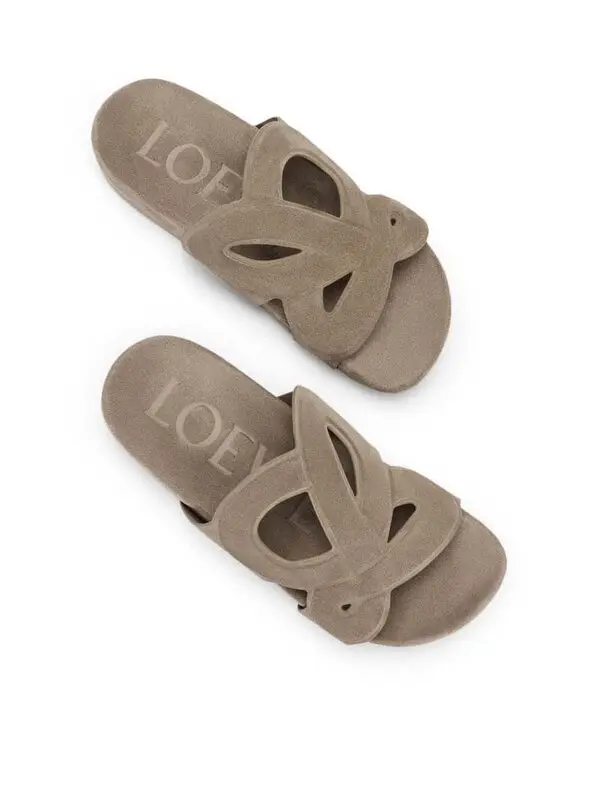 Loewe X Paula's Ibiza Slide Ease Monogram Suede Sandals - Cream