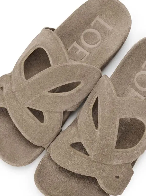 Loewe X Paula's Ibiza Slide Ease Monogram Suede Sandals - Cream