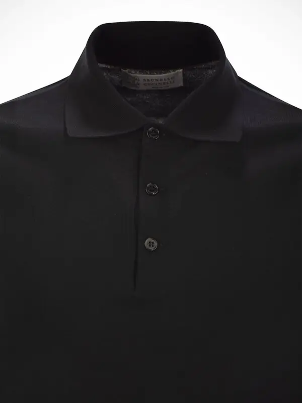 Brunello Cucinelli Lightweight Cotton Knit Polo Shirt - Black