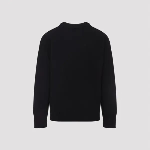 AMI Paris Wool Crewneck Sweater With Red Logo Inlay - Black