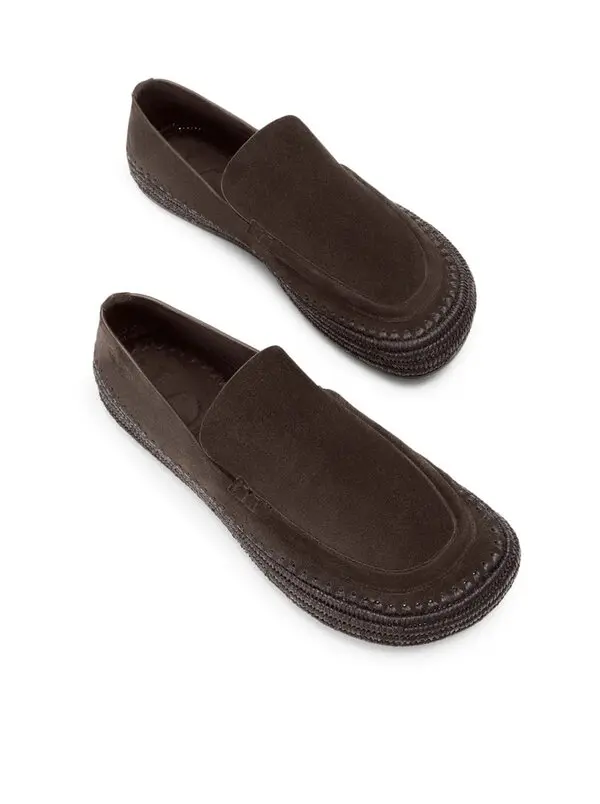 Loewe X Paula's Ibiza Rio Suede And Raffia Loafers - Brown