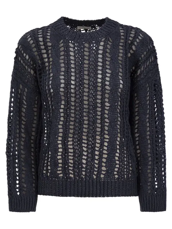 Brunello Cucinelli Cable & Mesh Jute And Cotton Jersey Sweater
