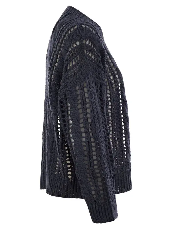 Brunello Cucinelli Cable & Mesh Jute And Cotton Jersey Sweater