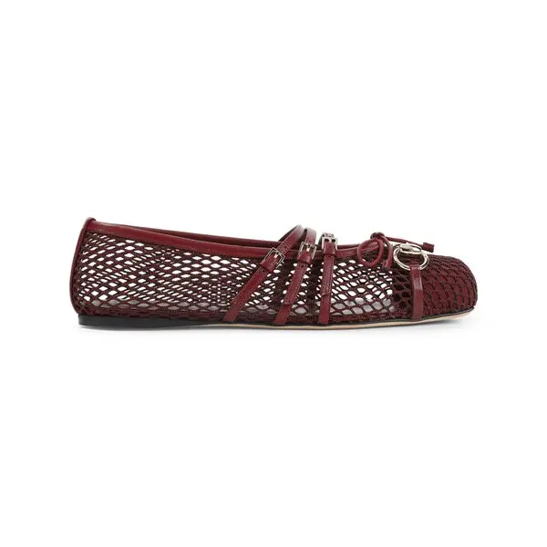 Gucci Mesh Ballerinas With Horsebit Detail - Red