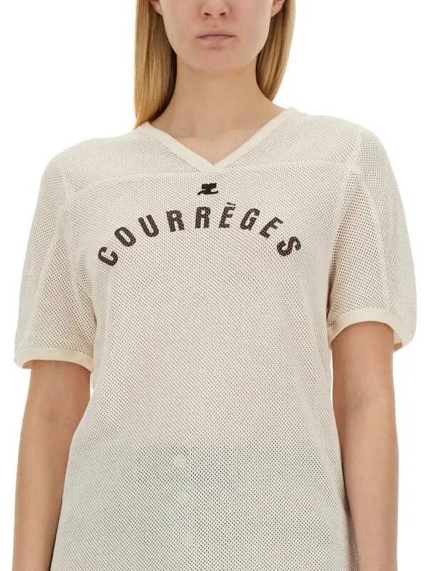 COURREGES T-shirt With Logo Detail - Cream