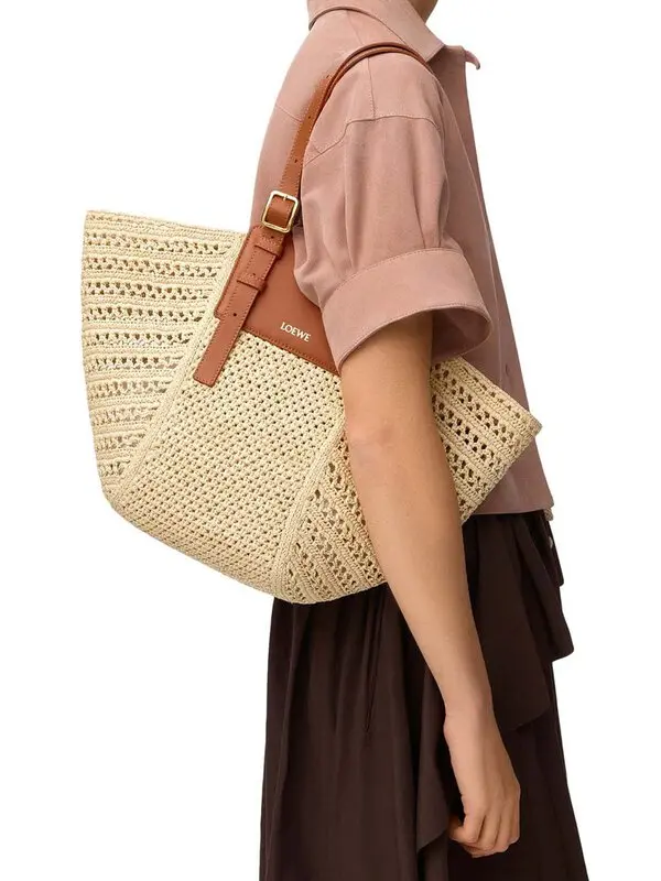 Loewe Hammock Cabas Medium Bag In Raffia And Calfskin - Multicolor