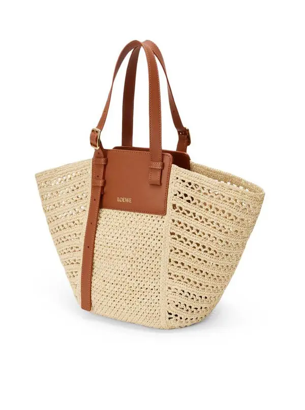 Loewe Hammock Cabas Medium Bag In Raffia And Calfskin - Multicolor