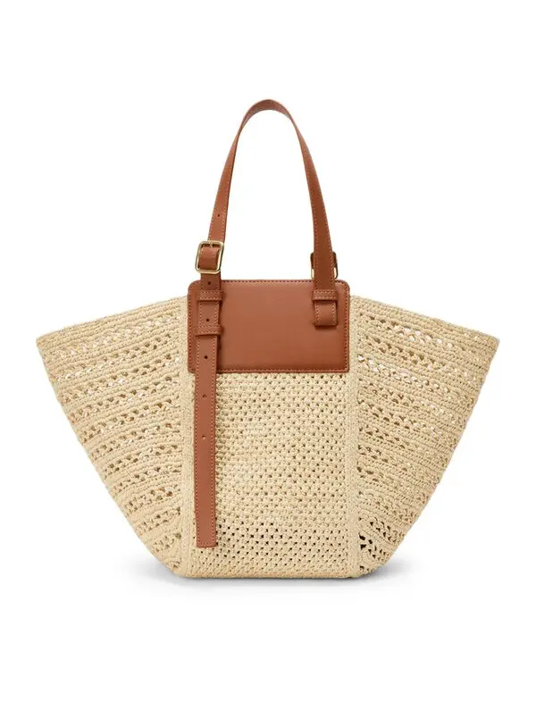 Loewe Hammock Cabas Medium Bag In Raffia And Calfskin - Multicolor