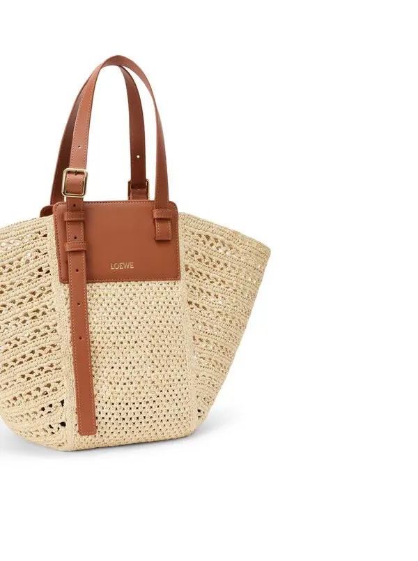 Loewe Hammock Cabas Medium Bag In Raffia And Calfskin - Multicolor