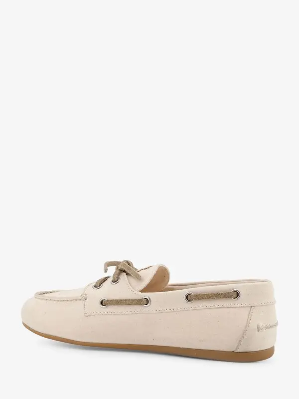 Miu Miu Fabric Loafers With Front Lettering Logo - Cream