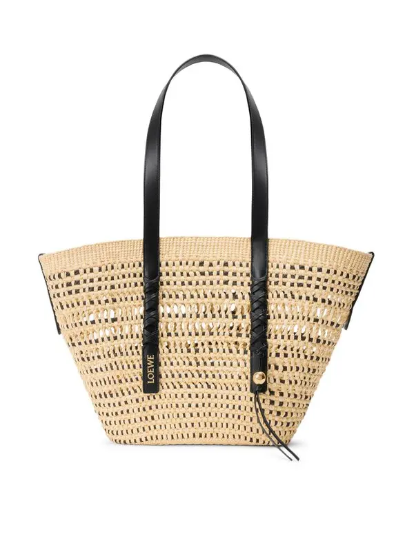 Loewe Medium Braid Basket Bag In Iraca Palm And Calfskin - Multicolor