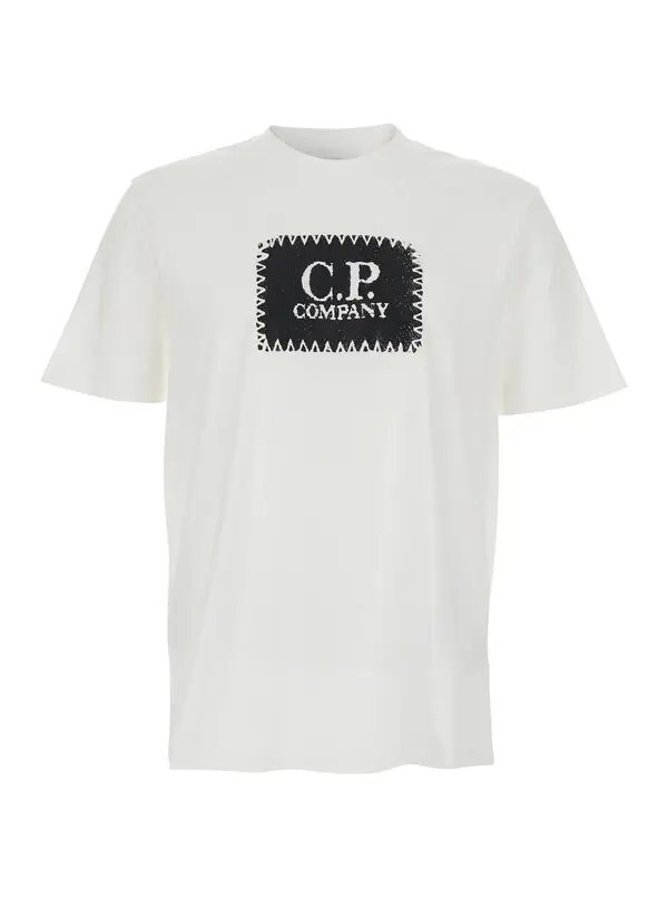 C.P. COMPANY White Crew Neck T-shirt With Logo On Front In Cotton For