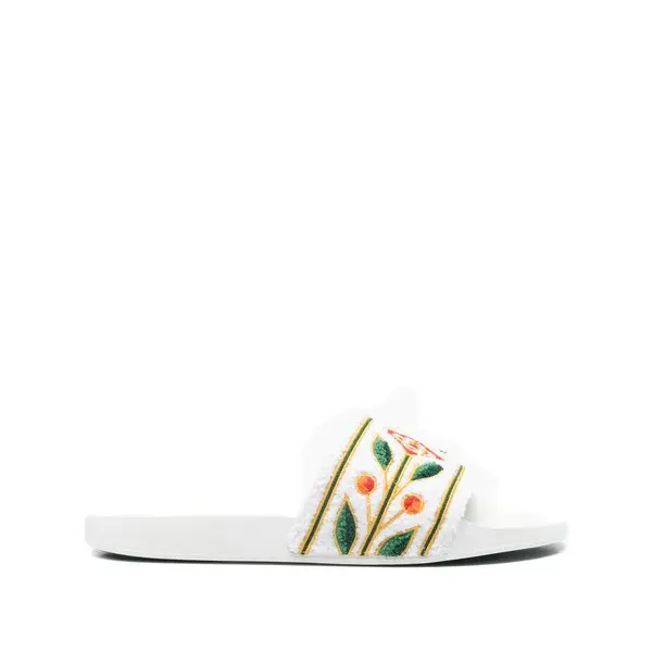 Casablanca Terry Cloth Slides With Floral Embroidery - White