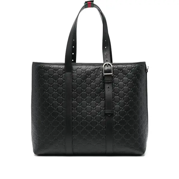 Gucci Embossed Logo Leather Tote Bag - Black