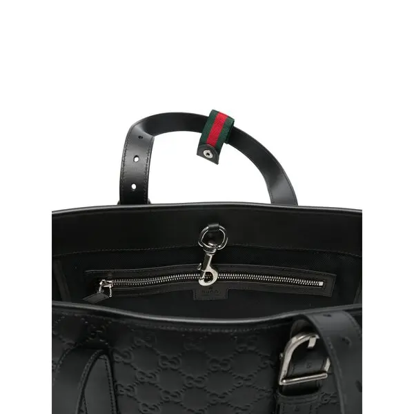 Gucci Embossed Logo Leather Tote Bag - Black