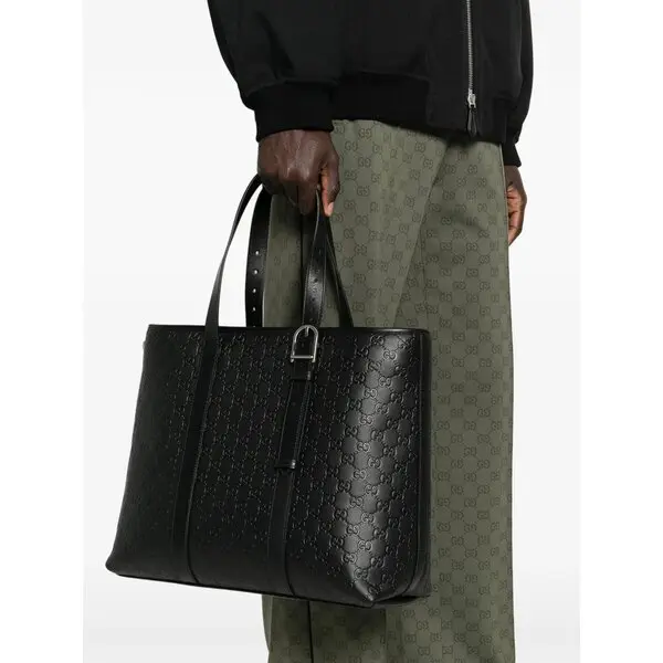 Gucci Embossed Logo Leather Tote Bag - Black