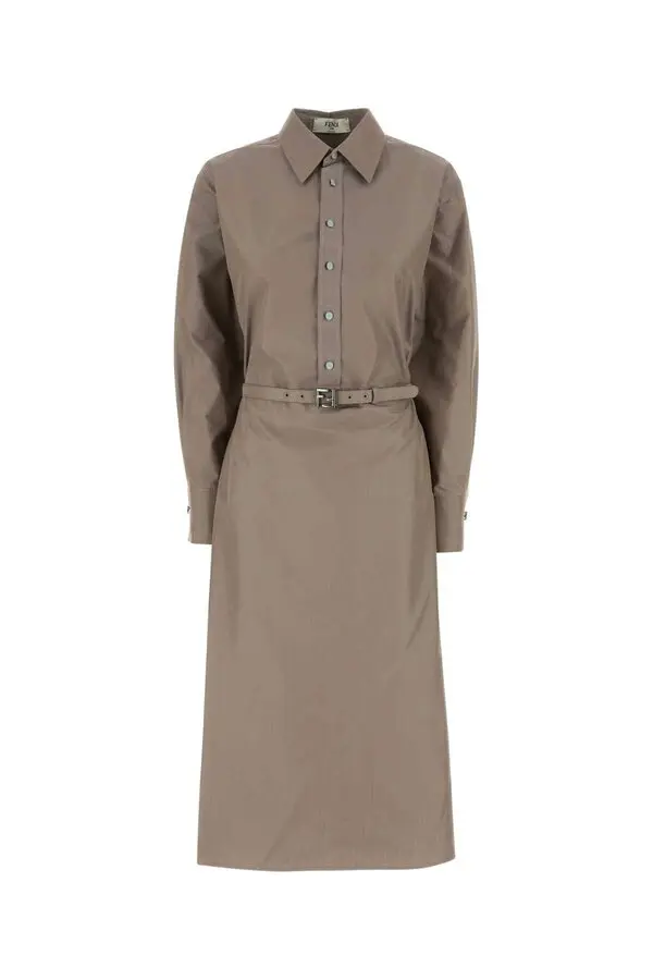 Fendi Cappuccino Poplin Shirt Dress - Brown