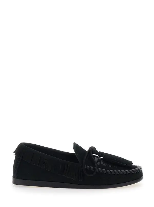 Isabel Marant Étoile Fitza' Suede Loafers With Fringed Details And Bow - Black