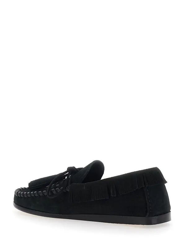 Isabel Marant Étoile Fitza' Suede Loafers With Fringed Details And Bow - Black