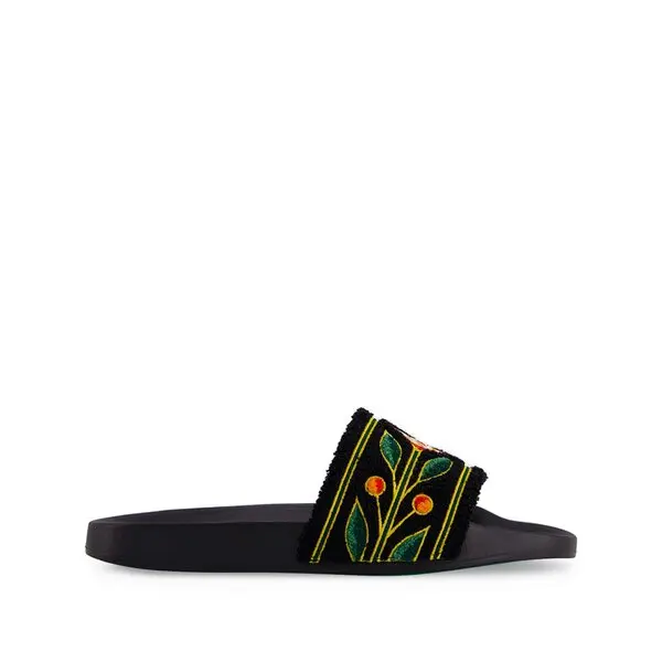 Casablanca Floral Embroidered Slip-on Sandals - Black