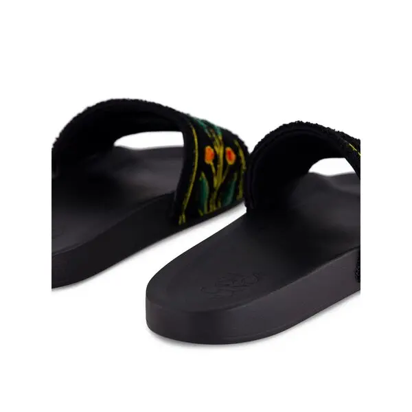 Casablanca Floral Embroidered Slip-on Sandals - Black