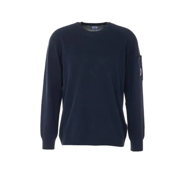 C.P. COMPANY Lens Logo Crew Neck Sweater - Blue