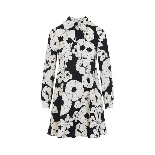 Celine Floral Print Virgin Wool & Mohair Blend Mini Dress - Black