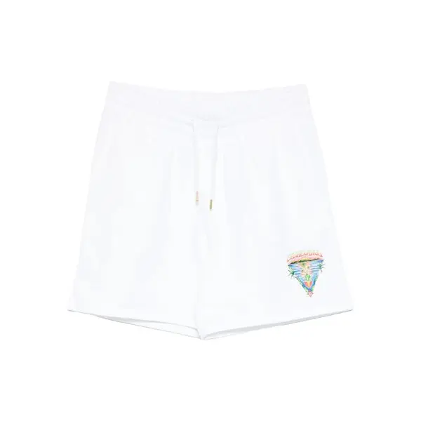 Casablanca Organic Cotton Graphic Print Drawstring Shorts - White