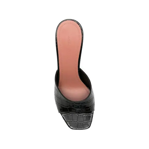 Amina Muaddi Leather Open Toe Sculptural Heel Slip-on Sandals