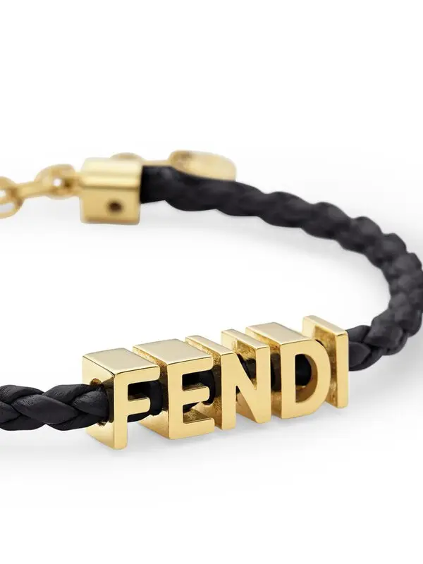 Fendi Braided Leather Bracelet With Gold-finish Logo - Multicolor
