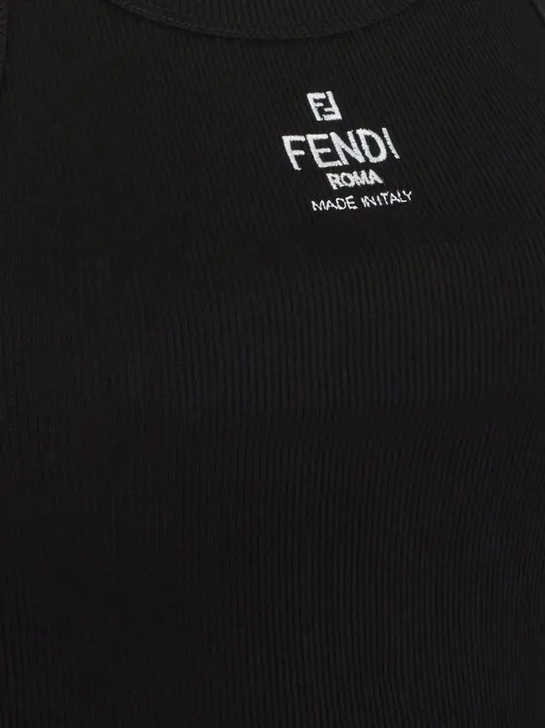 Fendi Ribbed Cotton Tank Top - Black