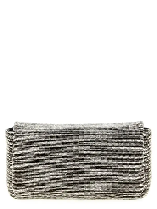 Brunello Cucinelli Precious" Leather Clutch Bag With Monile Embroidery - Silver