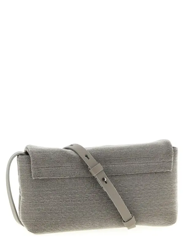 Brunello Cucinelli Precious" Leather Clutch Bag With Monile Embroidery - Silver