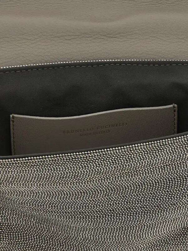 Brunello Cucinelli Precious" Leather Clutch Bag With Monile Embroidery - Silver