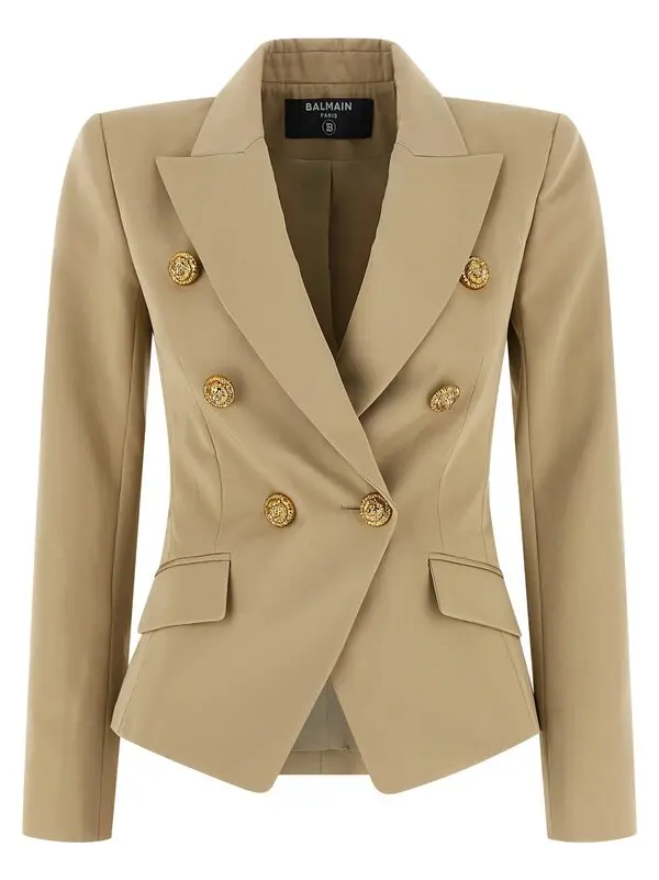 Balmain Double-breasted Cotton Gabardine Blazer With Testa Di Leone Buttons - Cream