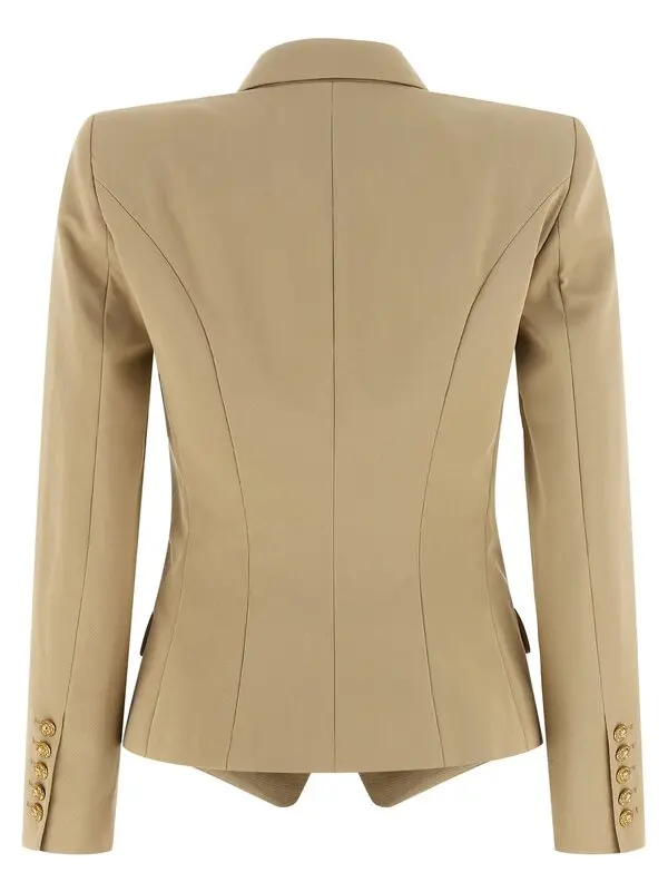 Balmain Double-breasted Cotton Gabardine Blazer With Testa Di Leone Buttons - Cream