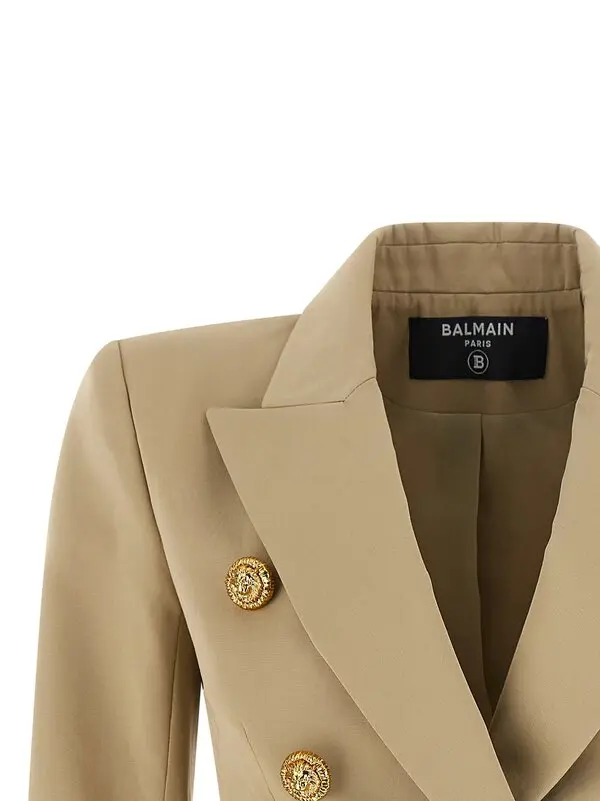 Balmain Double-breasted Cotton Gabardine Blazer With Testa Di Leone Buttons - Cream